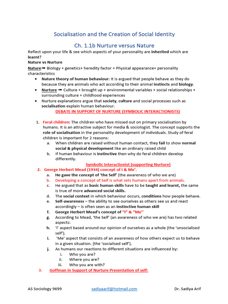 1.1b Nurture Vs nature | PDF | Nature Versus Nurture | Socialization