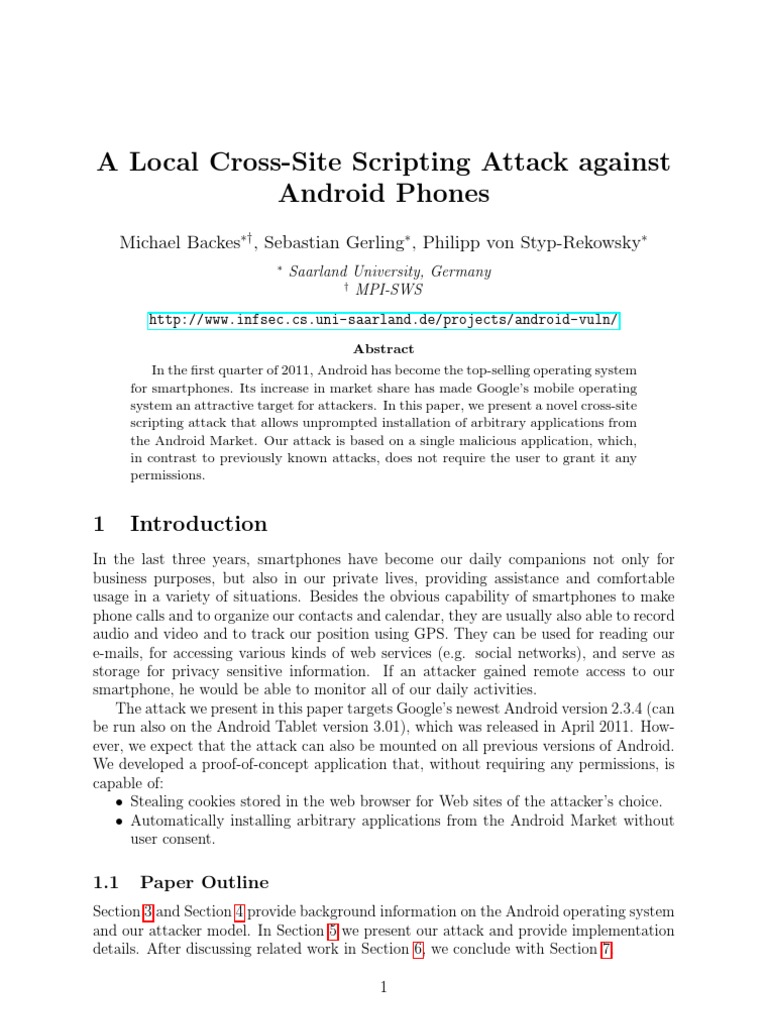 A Local Cross-Site Scripting Attack Against | PDF | Android (Operating ...