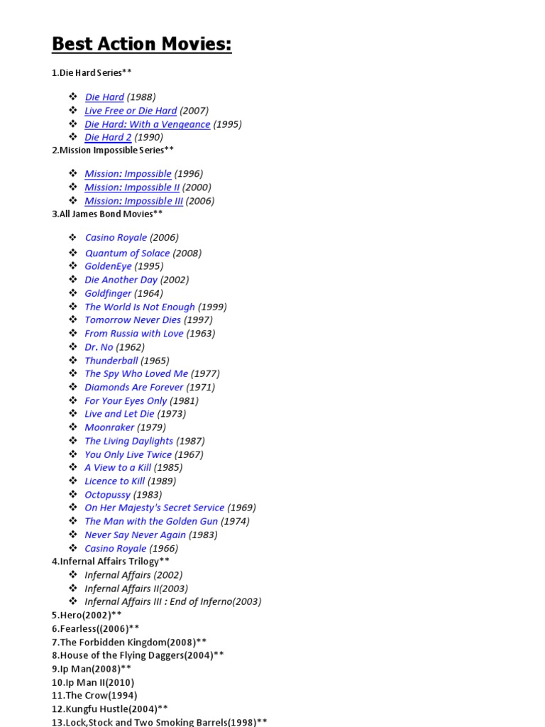 Best Action Movies List | PDF | James Bond | Leisure