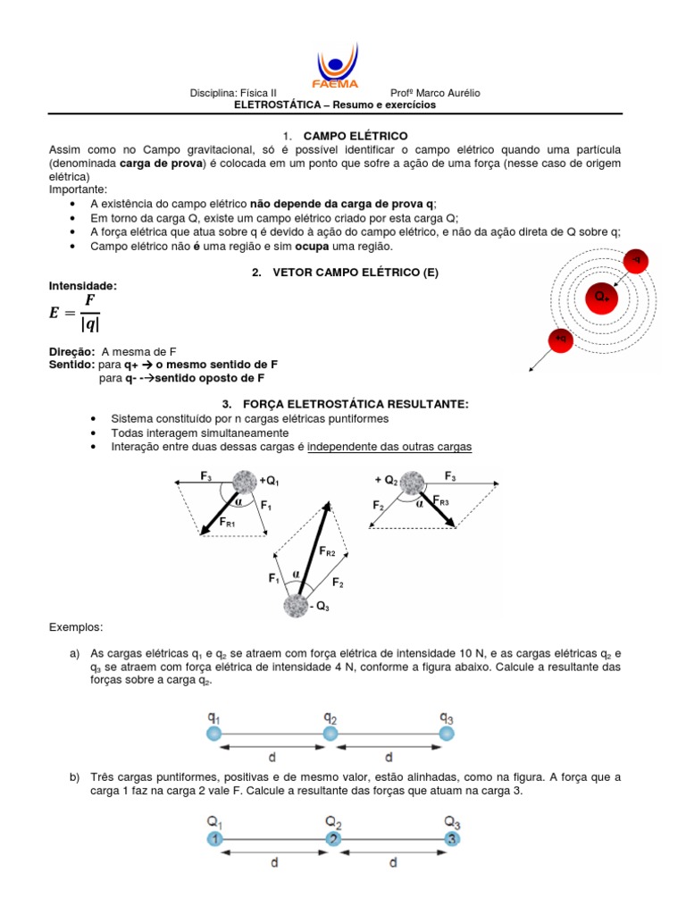 CAMPO ELETRICO - Resumo e Exercícios | PDF | Campo elétrico | Carga ...