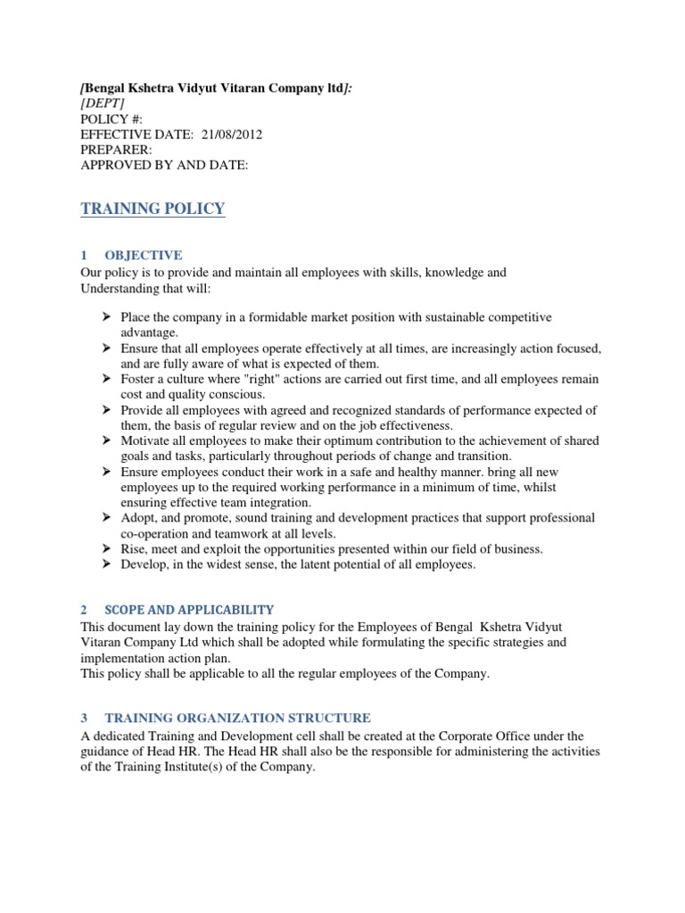 Training Policy | PDF | Employment | Strategic Management