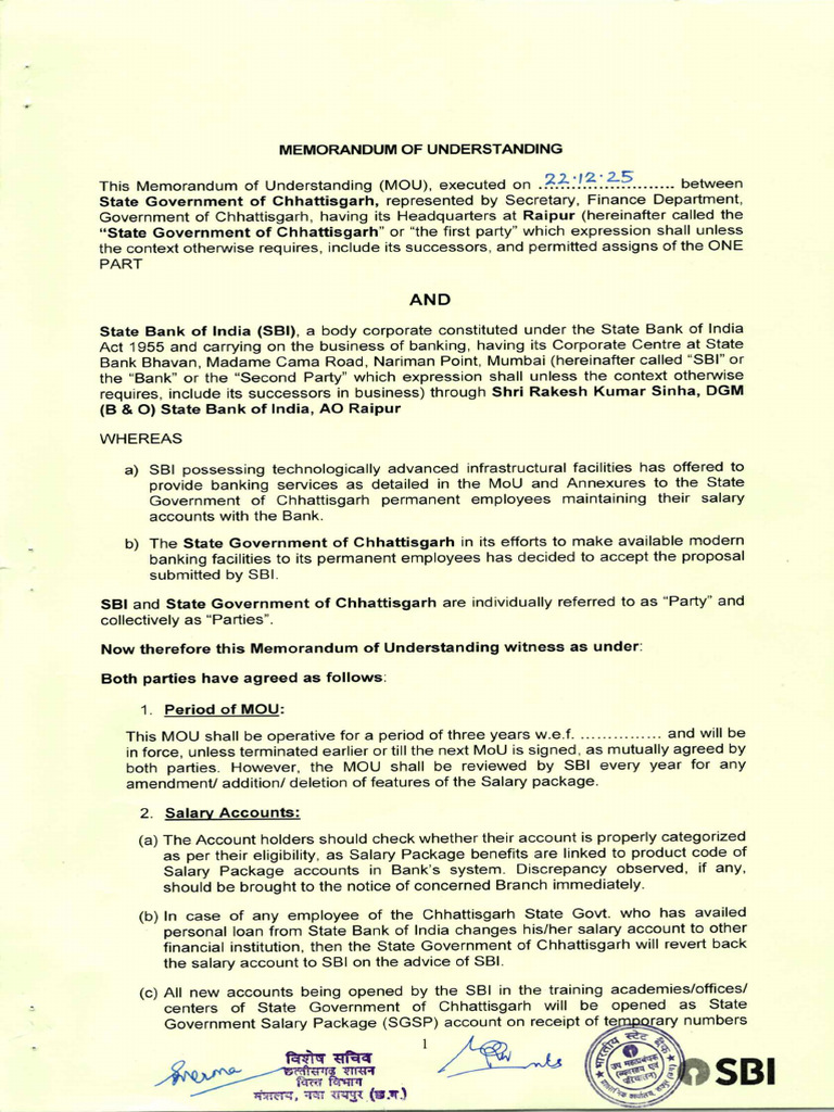 State Government Mou Sbi | PDF