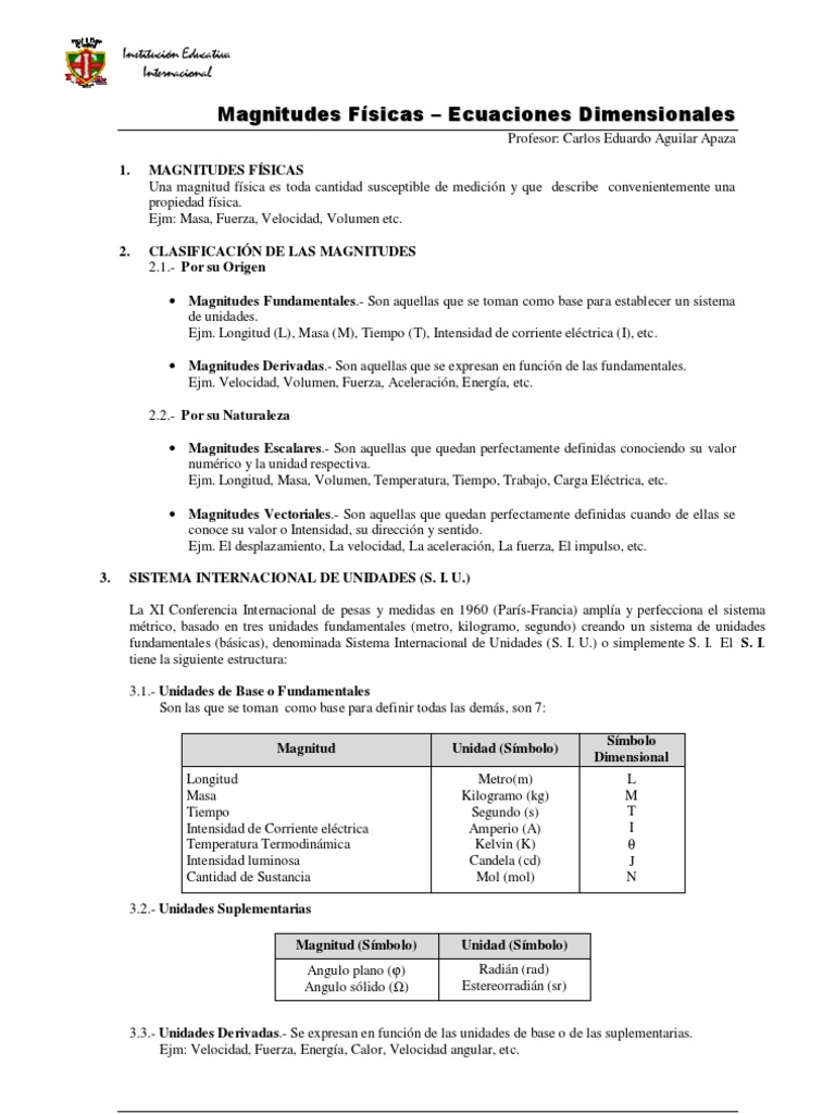 Magnitudes Fisicas-Ecuaciones Dimensionales | PDF | Unidades de medida ...