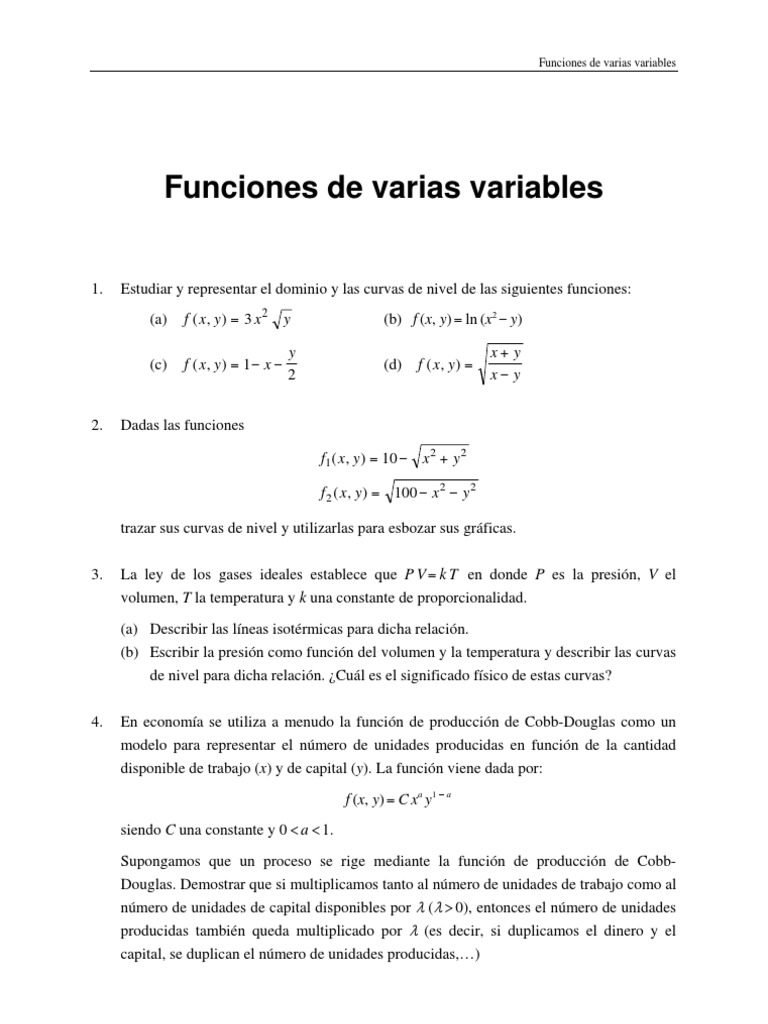 Ejercicios de Funciones de Varias Variables | PDF | Medición | Derivado