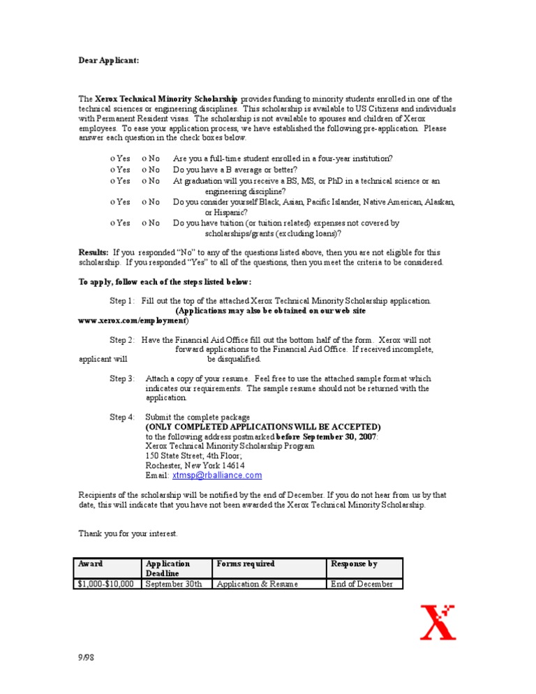 Xerox Scholarship Cover Letter | PDF | Business