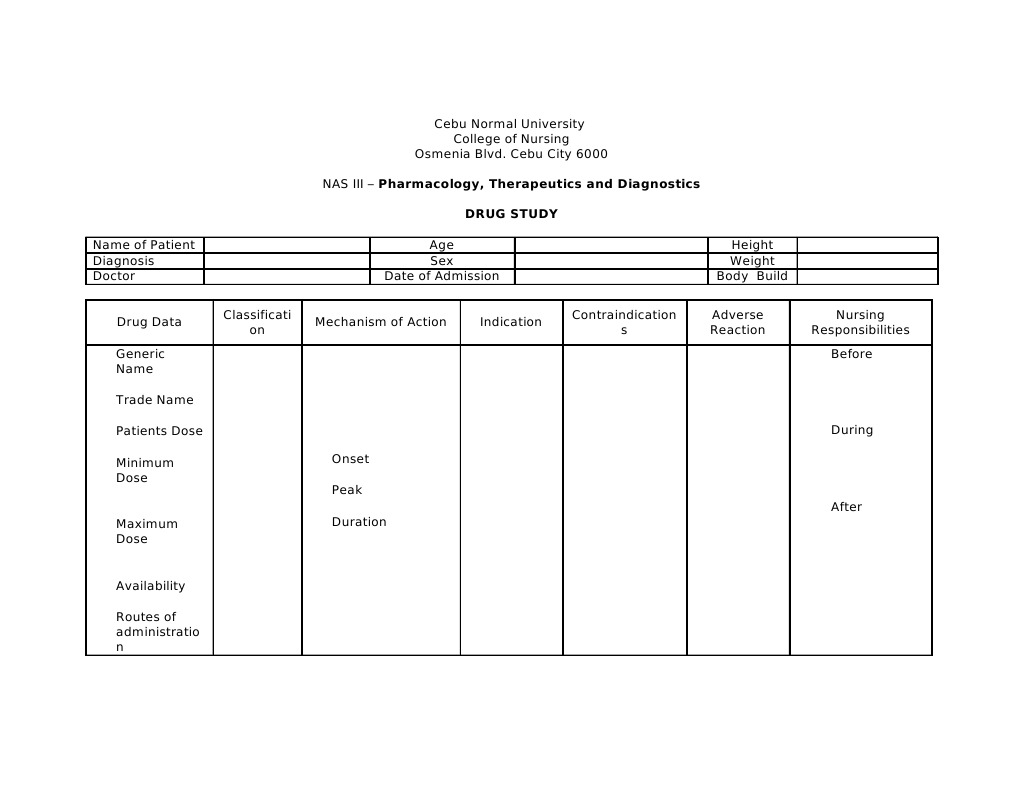 Nursing Drug Study Template | PDF