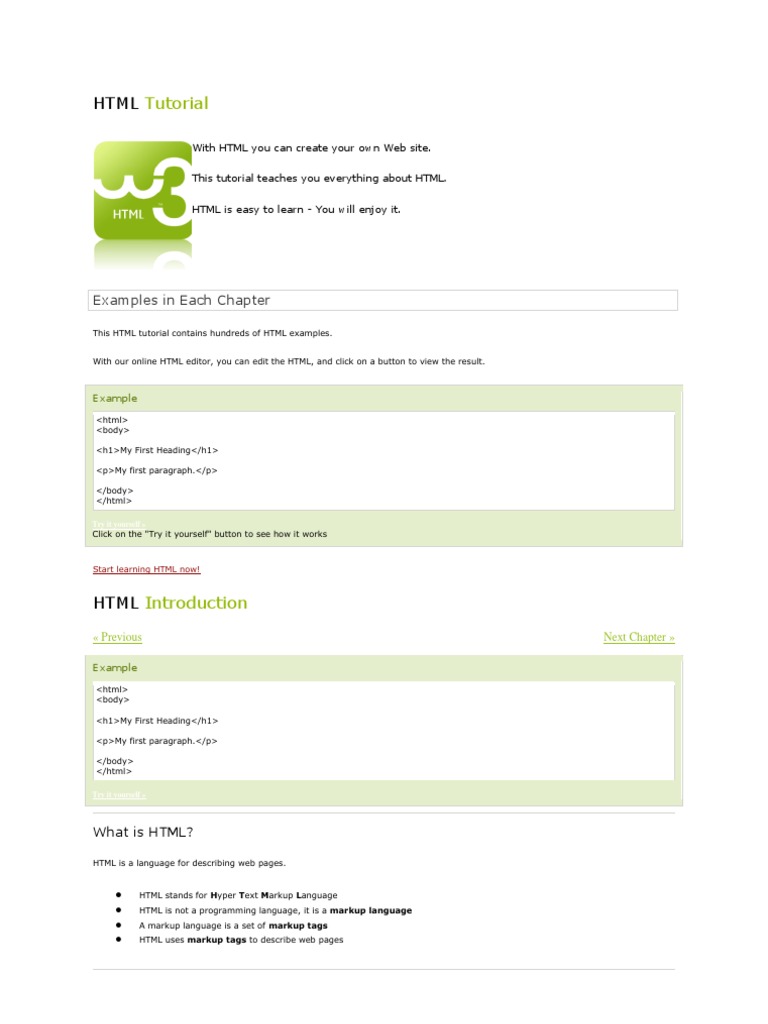 HTML Tutorial W3schools | Download Free PDF | Html Element | Html