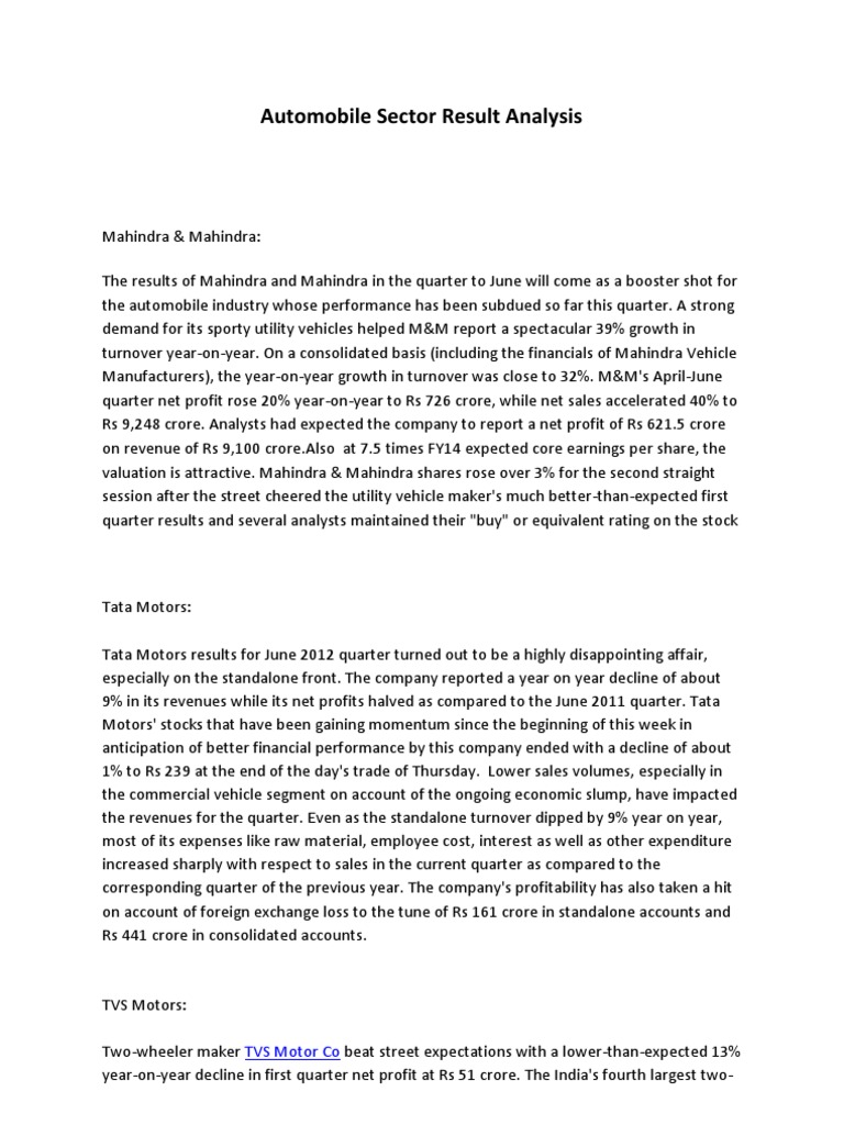 Q2 2012 Auto Sector Performance Review | PDF | Revenue | Automotive ...