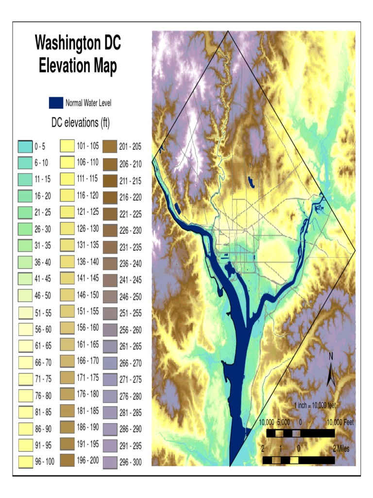 Washington DC Elevation Map | Download Free PDF | Floodplain | Flood