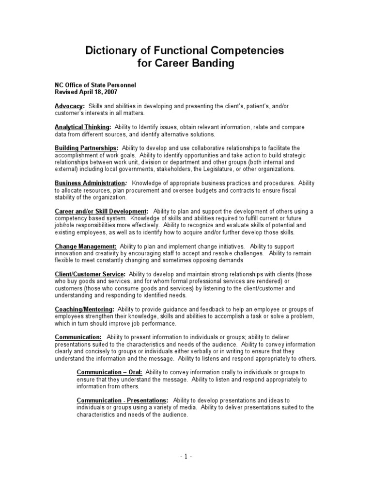 Functional Competency Dictionary | Competence (Human Resources) | Goal