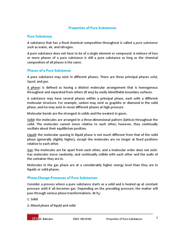 Properties of Pure Substances | PDF | Phase (Matter) | Gases
