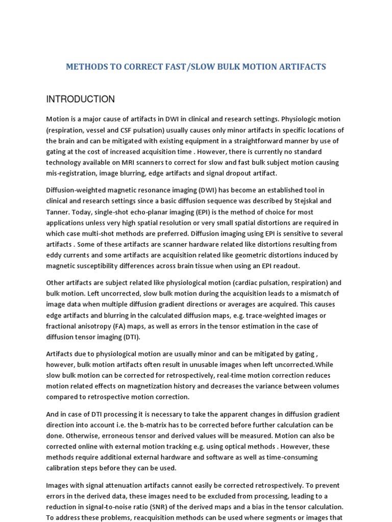 Methods To Correct Fast/Slow Bulk Motion Artifacts | PDF | Imaging ...