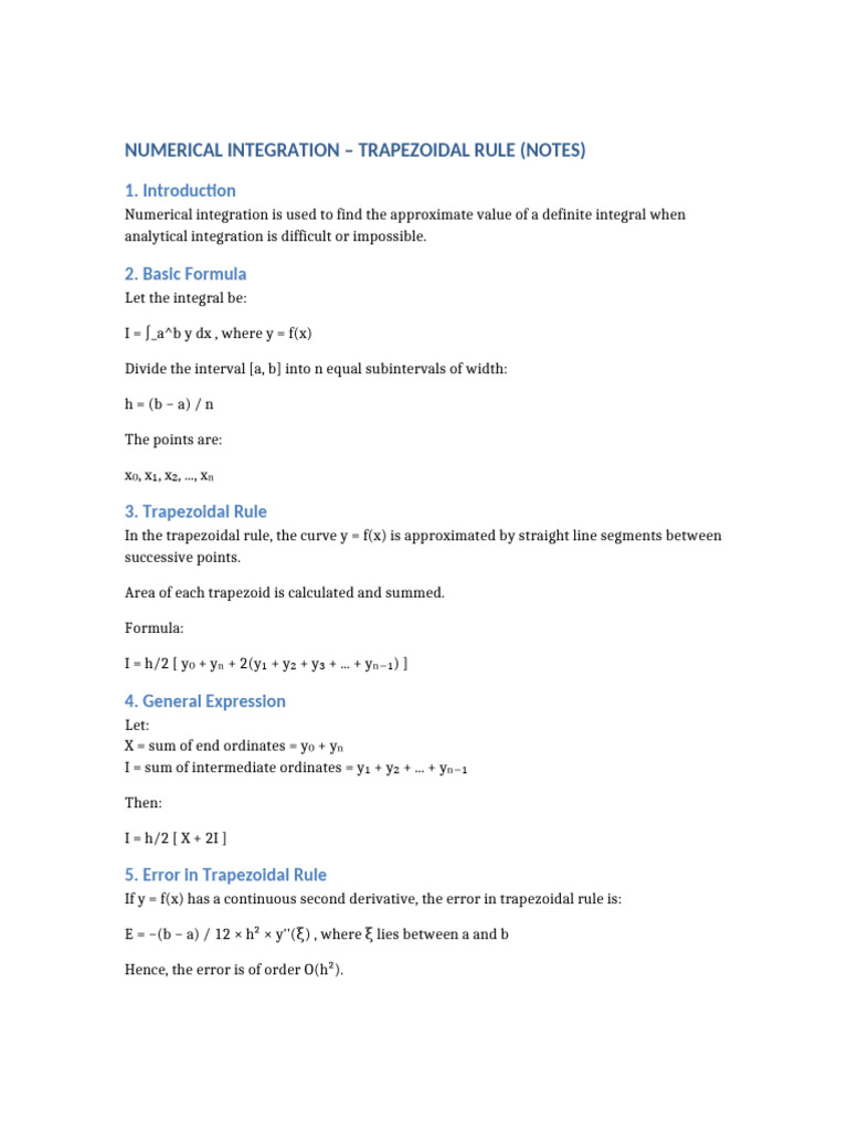 Trapezoidal Rule Systematic Notes | PDF