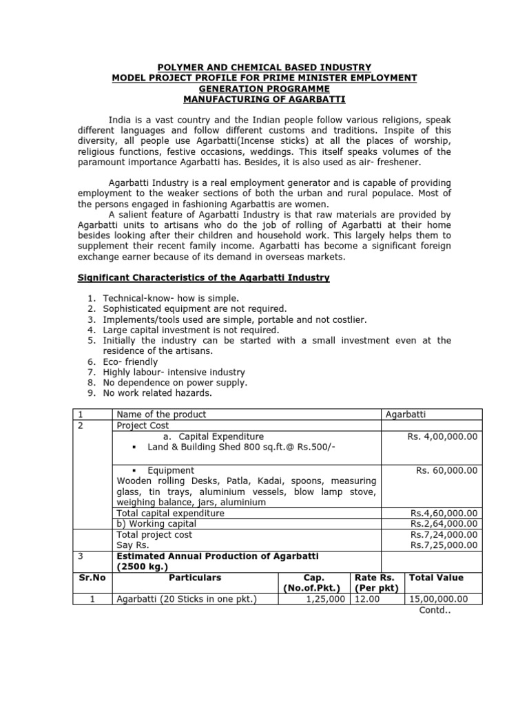 Manufacturing of Agarbatti | PDF | Cost | Business