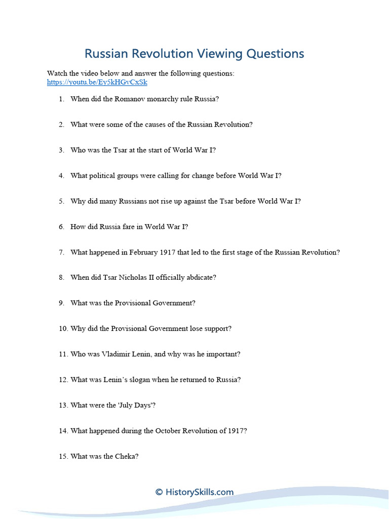 Russian Revolution Questions | PDF