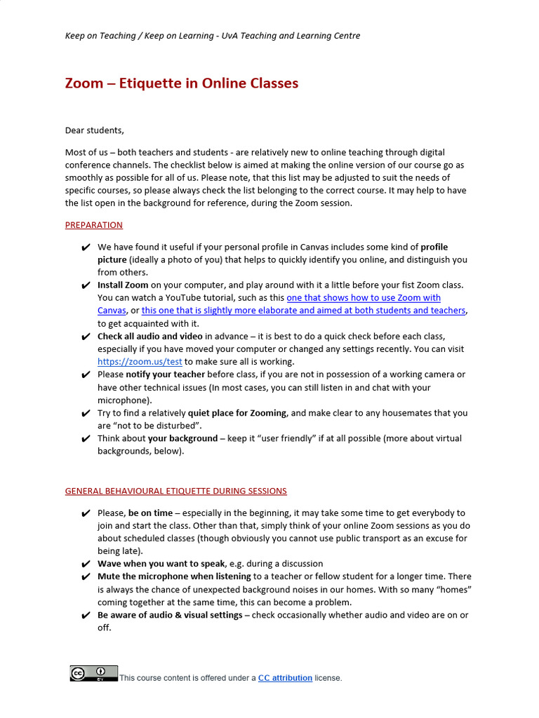 Zoom Etiquette in Online Classes | PDF