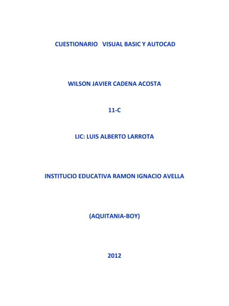 Visual Basic Cuestionario | PDF | Objeto (informática) | Básico