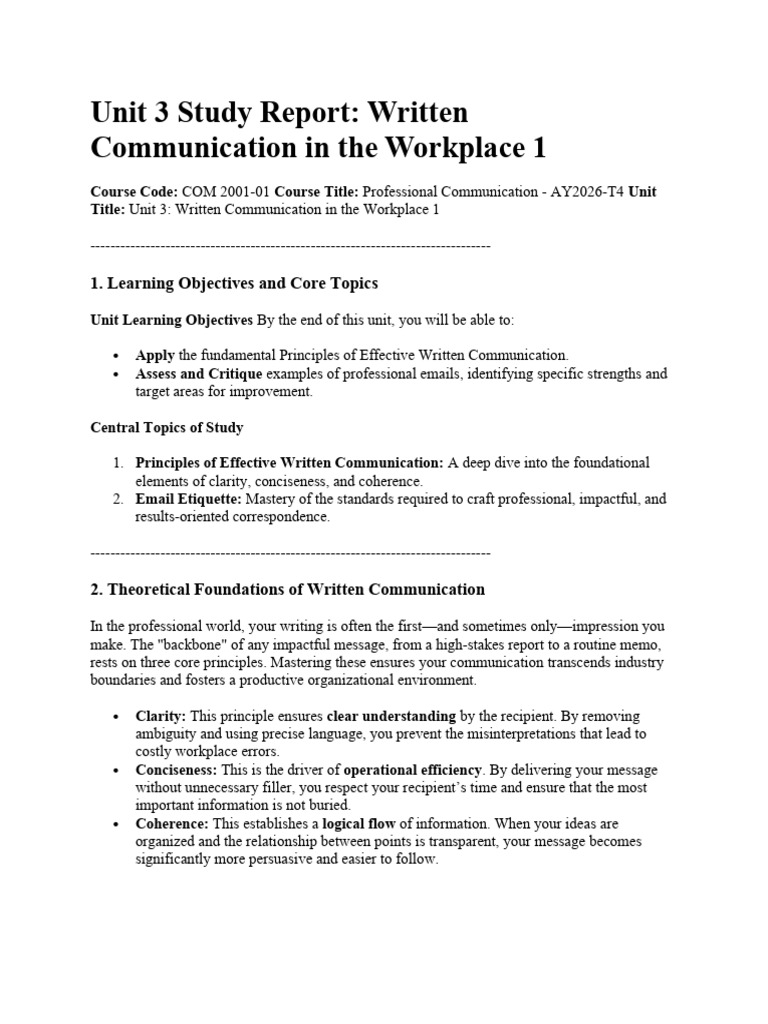 Unit 3 Study Report Written Communication | PDF | Communication | Writing