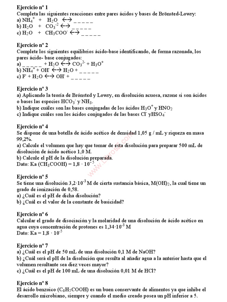 Reacciones Acidos Bases Selectividad | PDF | Ph | Ácido clorhídrico