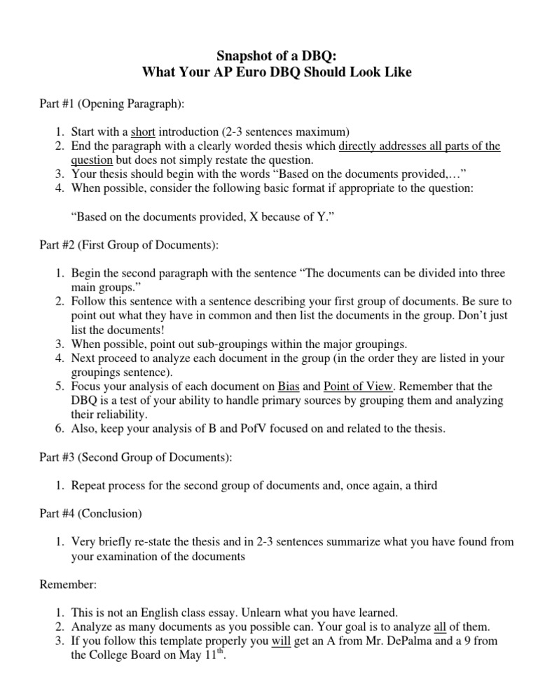 Snapshot of A DBQ: What Your AP Euro DBQ Should Look Like | PDF