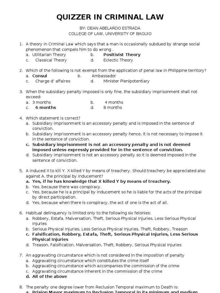 Criminal Law Quiz Questions | PDF | Pardon | Probation