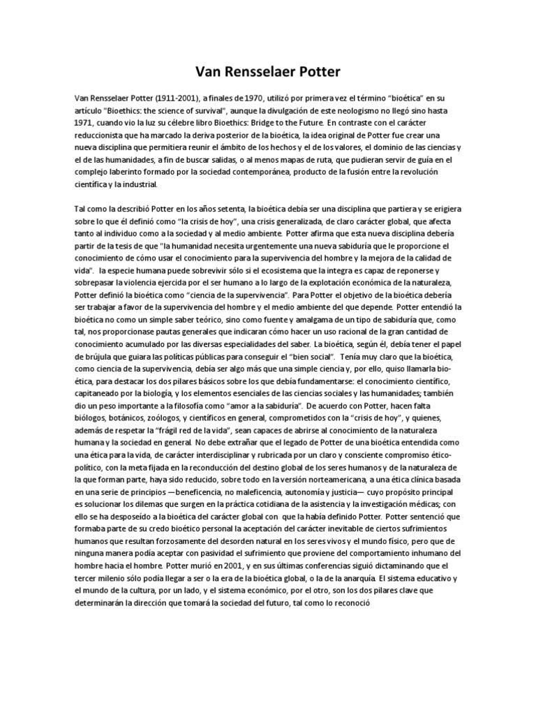 Van Rensselaer Potter | PDF | Bioética | Teorías filosóficas