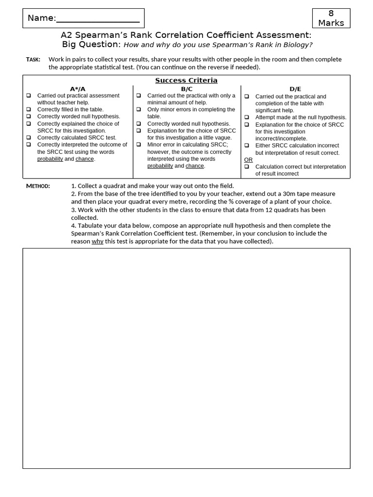 A2 Spearman's Rank Assessment | PDF | Spearman's Rank Correlation ...