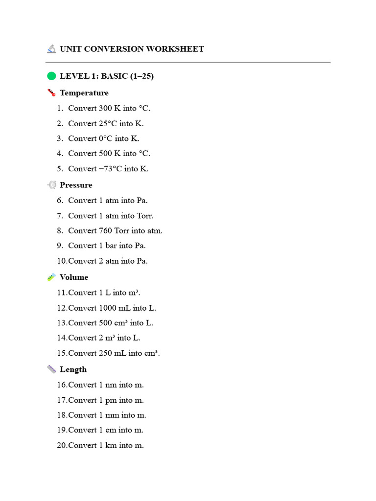 ? Unit Conversion Worksheet | PDF | Pascal (Unit) | Quantity
