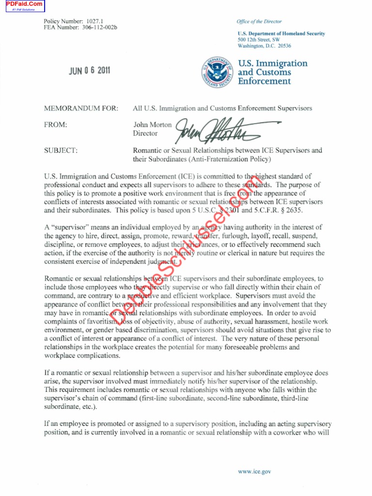 ICE Supervisor Anti-Fraternization Policy | PDF | U.S. Immigration And ...