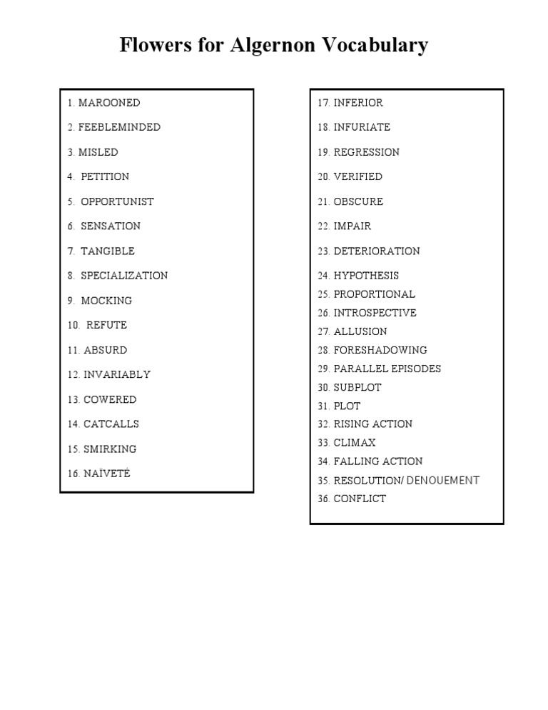 Flowers For Algernon Vocabulary List | PDF