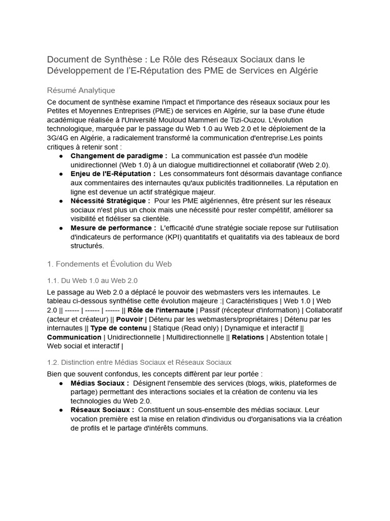 Document de Synthèse _ Le Rôle Des Réseaux Sociaux Dans Le ...