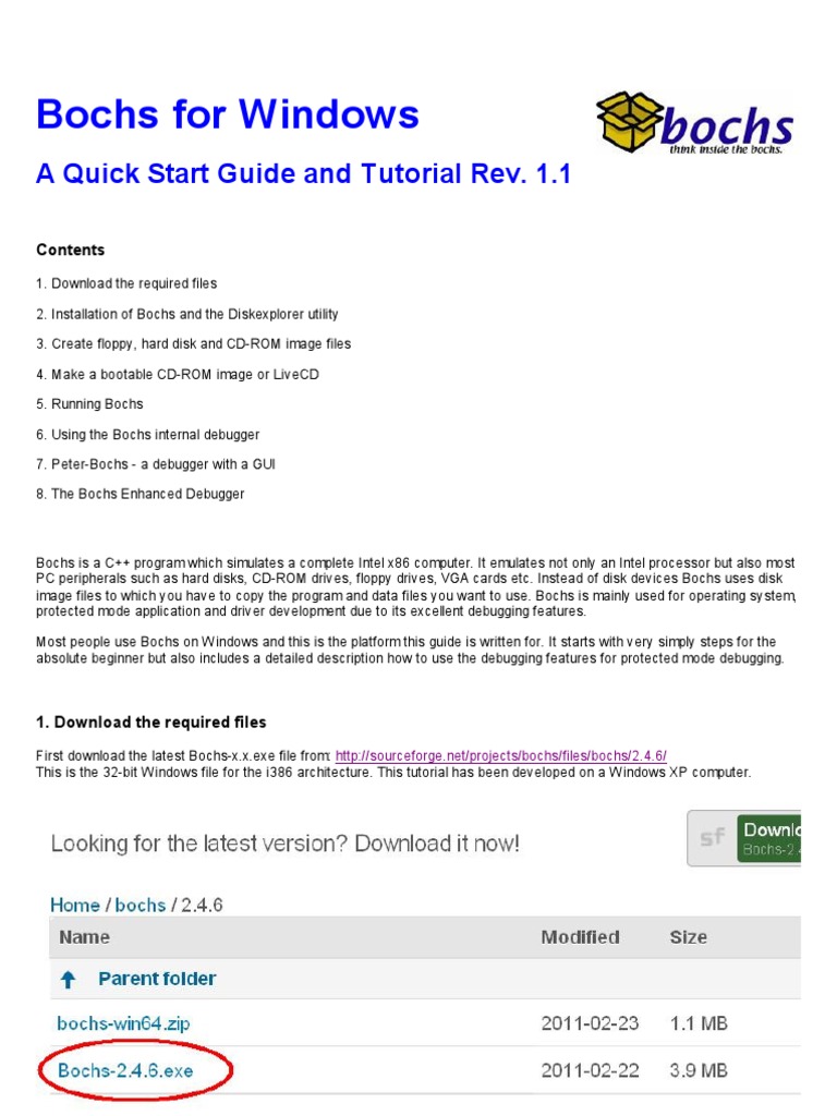 Bochs - A Guide and Tutorial For Windows II | PDF | Booting | Computer File Bochs - A Guide and Tutorial For Windows II | PDF | Booting | Computer File