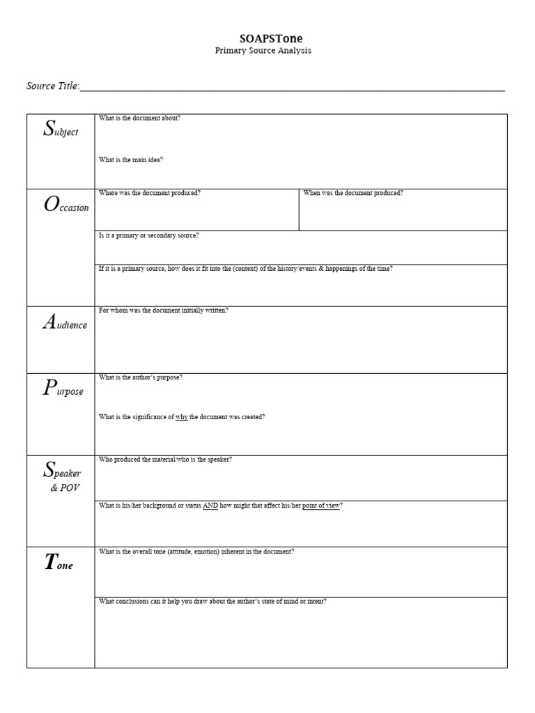 SOAPSTone Worksheet | PDF