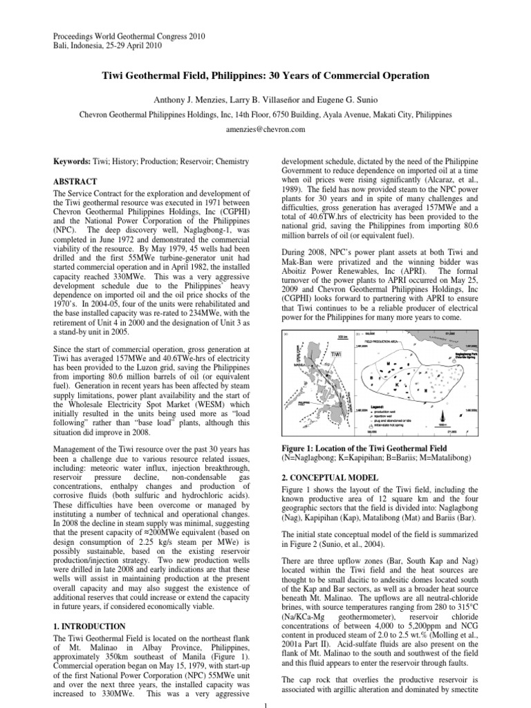 Tiwi Geothermal Field | Power Station | Petroleum Reservoir