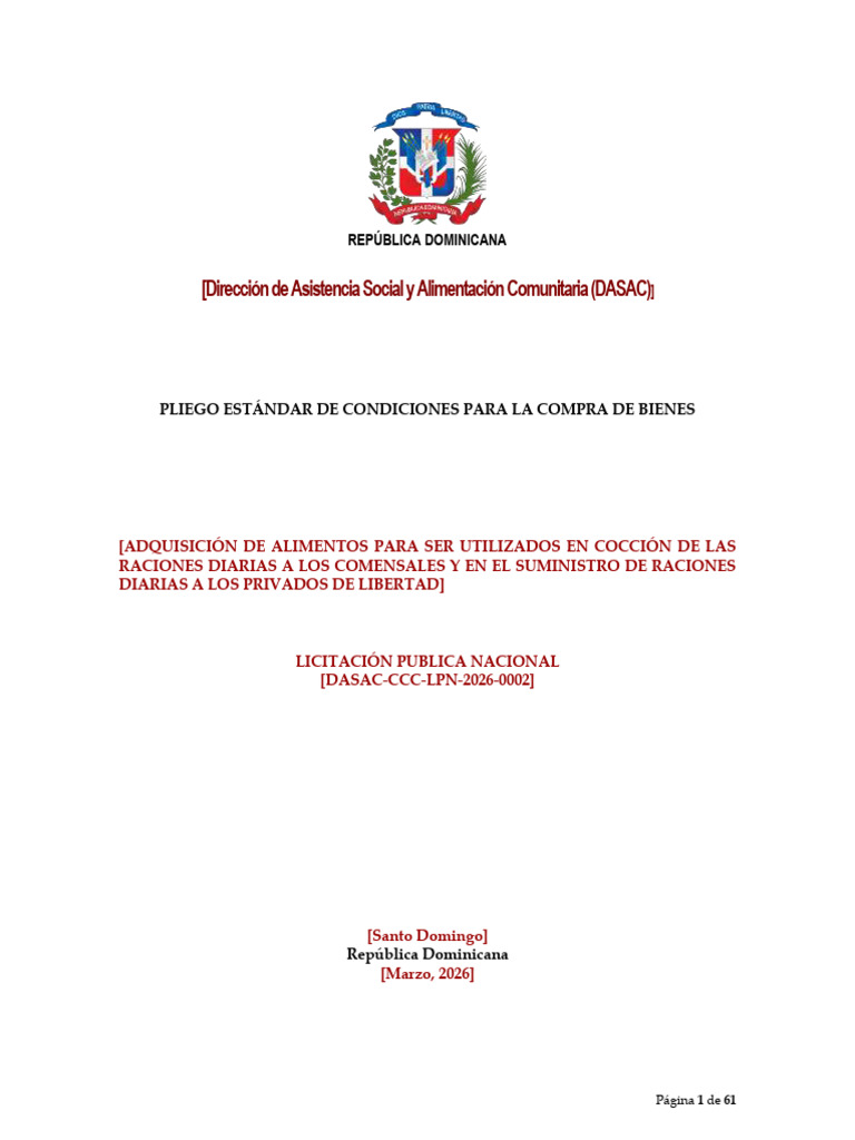 Pliego Dasac Lpn 2026 0002 (Alimentos) | PDF | Carne | Etiqueta de ...