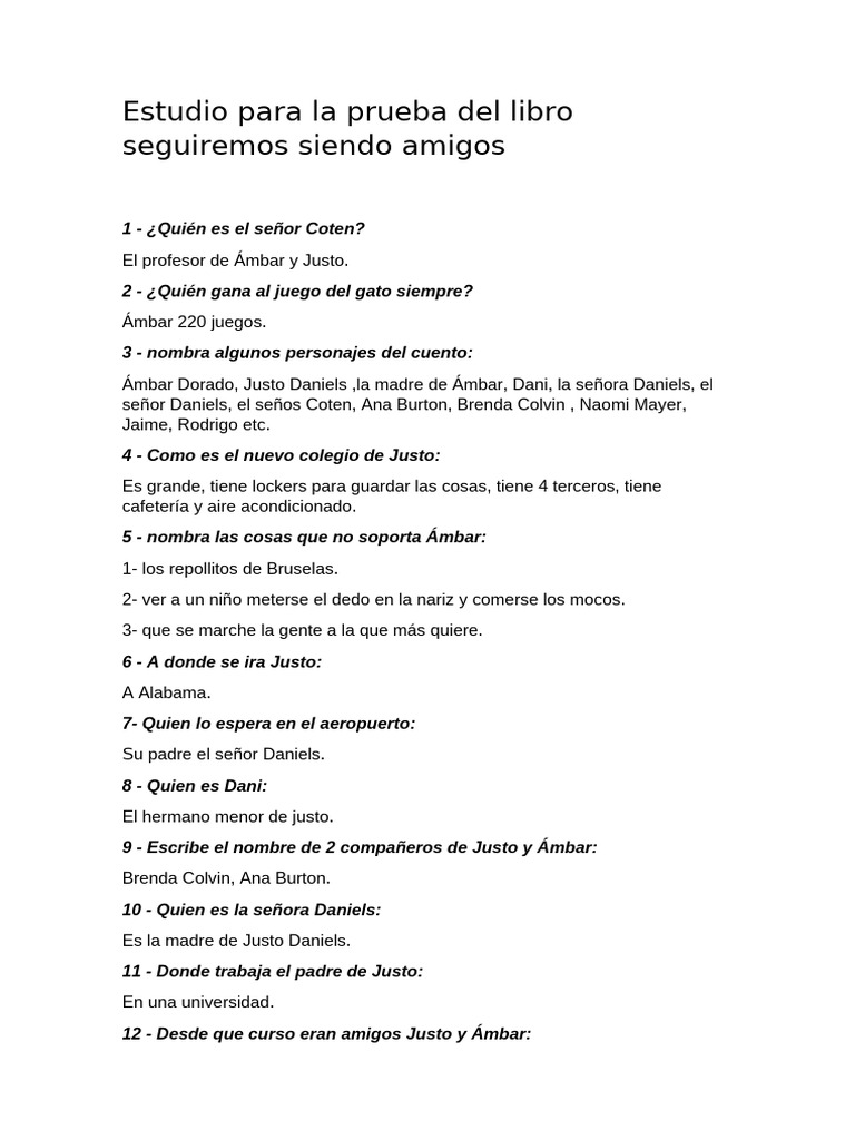 Estudio Para La Prueba Del Libro Seguiremos Siendo Amigos.docx 1 | PDF
