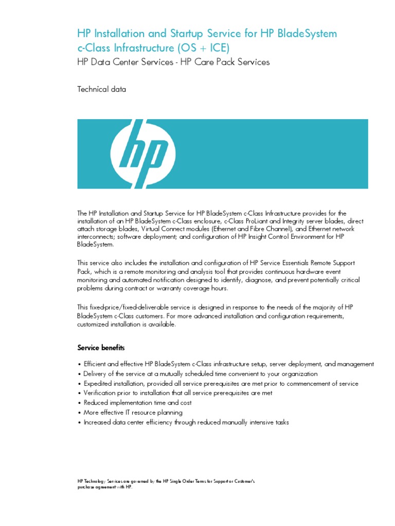HP Installation and Startup Service For HP BladeSystem C Class ...