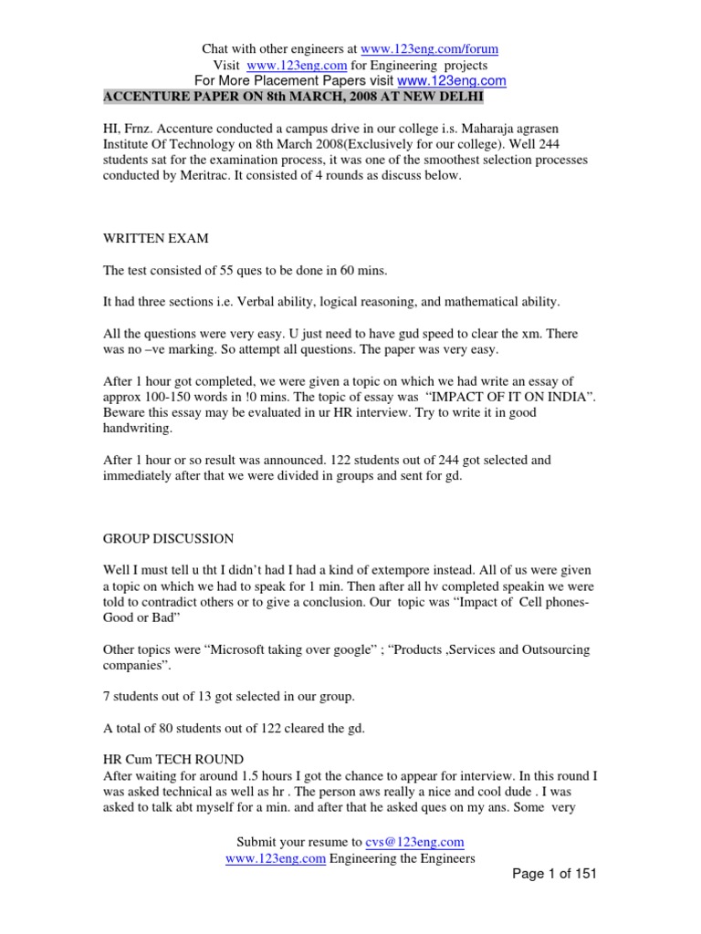 Accenture Placement Papers | PDF | Test (Assessment) | Essays