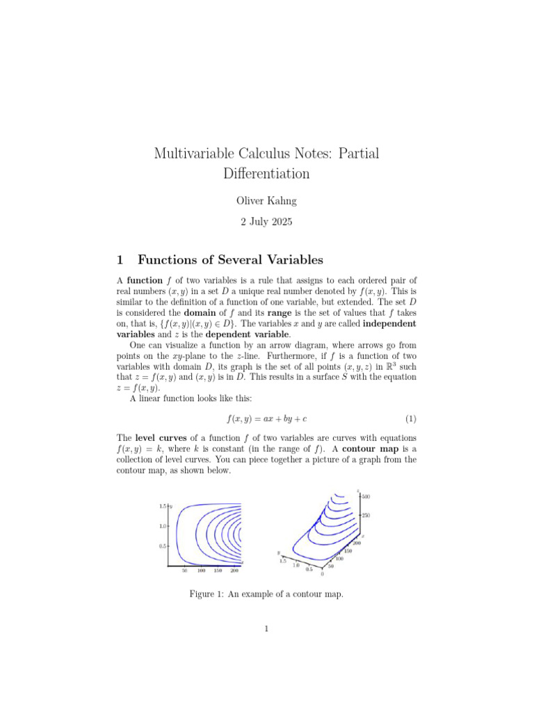 Multivariable Calculus Notes Partial Differentiation | PDF | Function ...