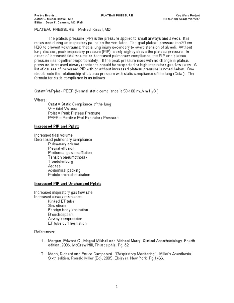 Understanding Plateau Pressure in Ventilation | PDF | Pulmonology ...