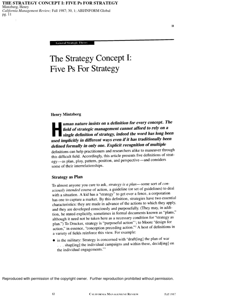 5ps of Strategy - Henry Mintzberg | PDF | Copyright | Property