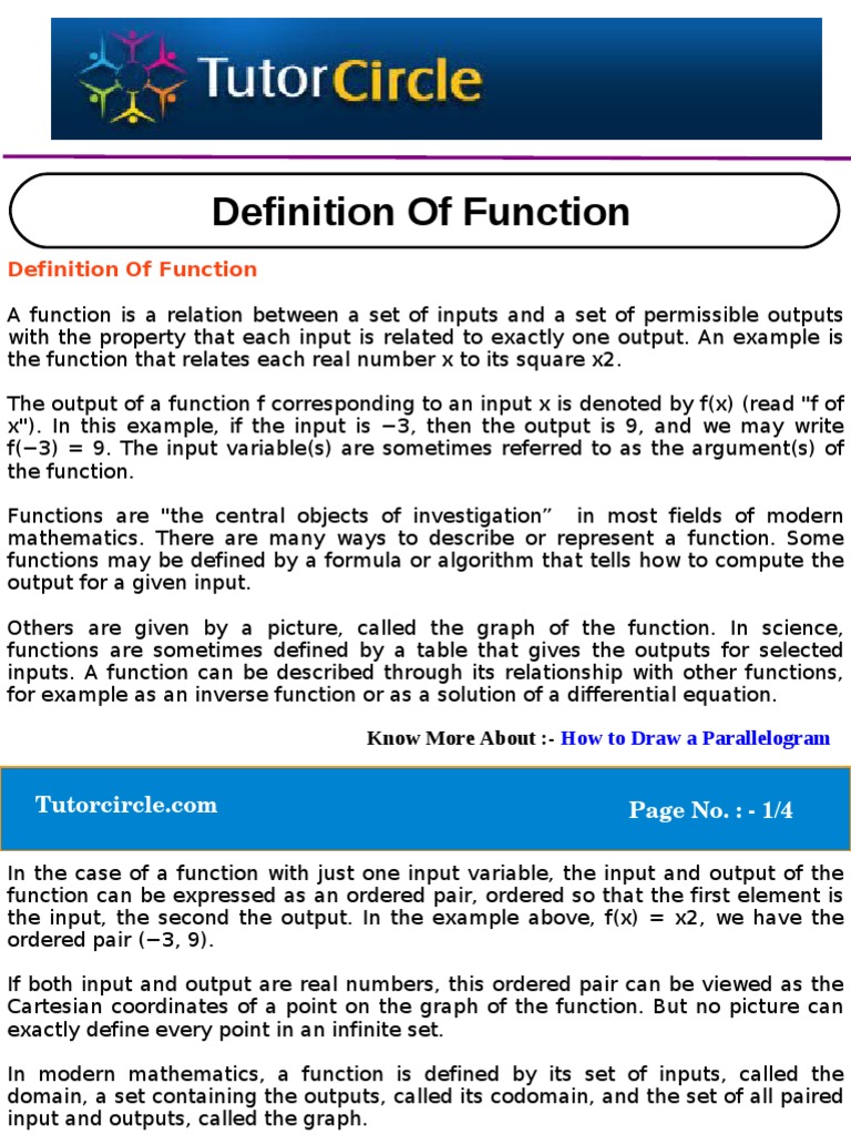 Definition of Function | Download Free PDF | Function (Mathematics ...