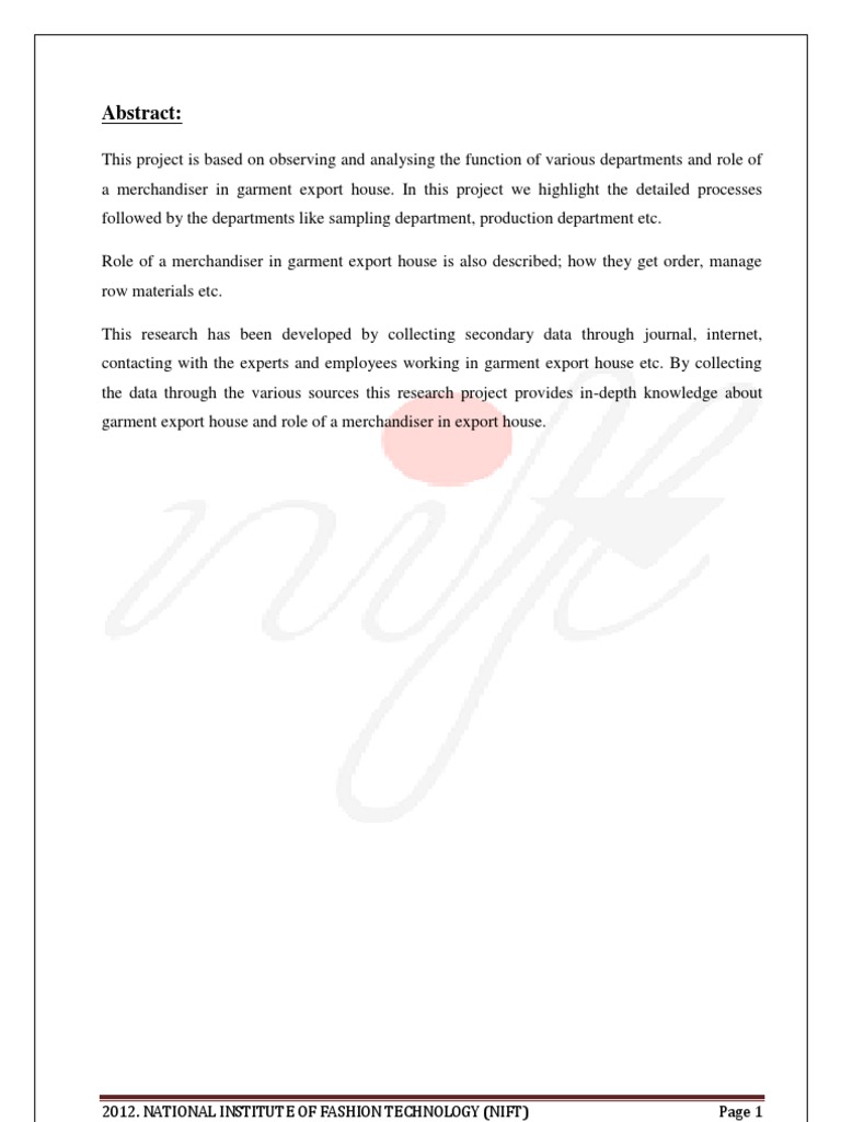 Objectives of The Internship | PDF | Clothing | Textile And Clothing