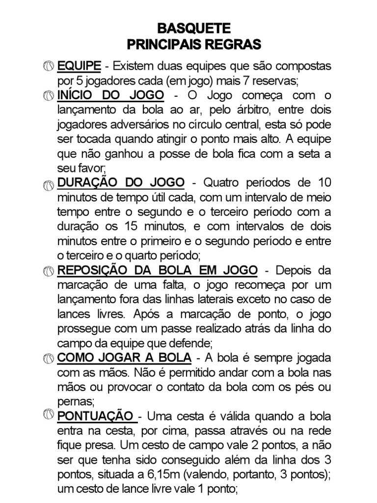 Regras Do Basquete | PDF | Esportes | Lazer