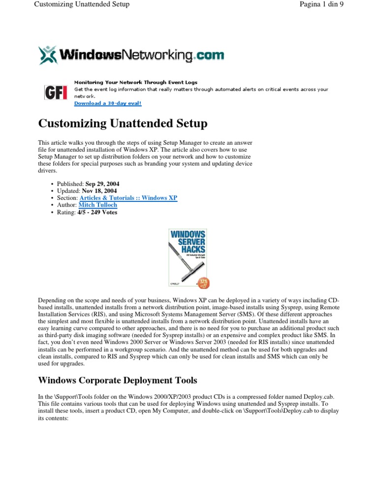 Customizing Unattended Setup | PDF | Installation (Computer Programs ...