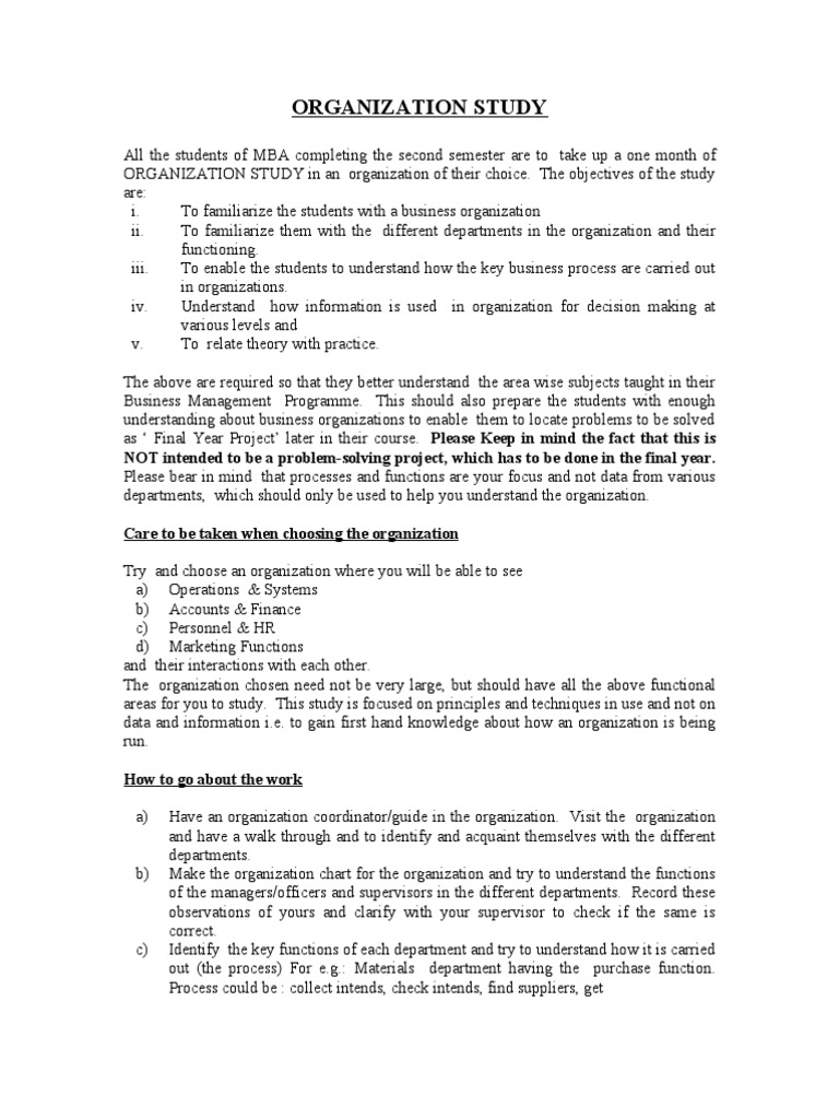 Organization Study Guidelines | PDF | Cognition | Business