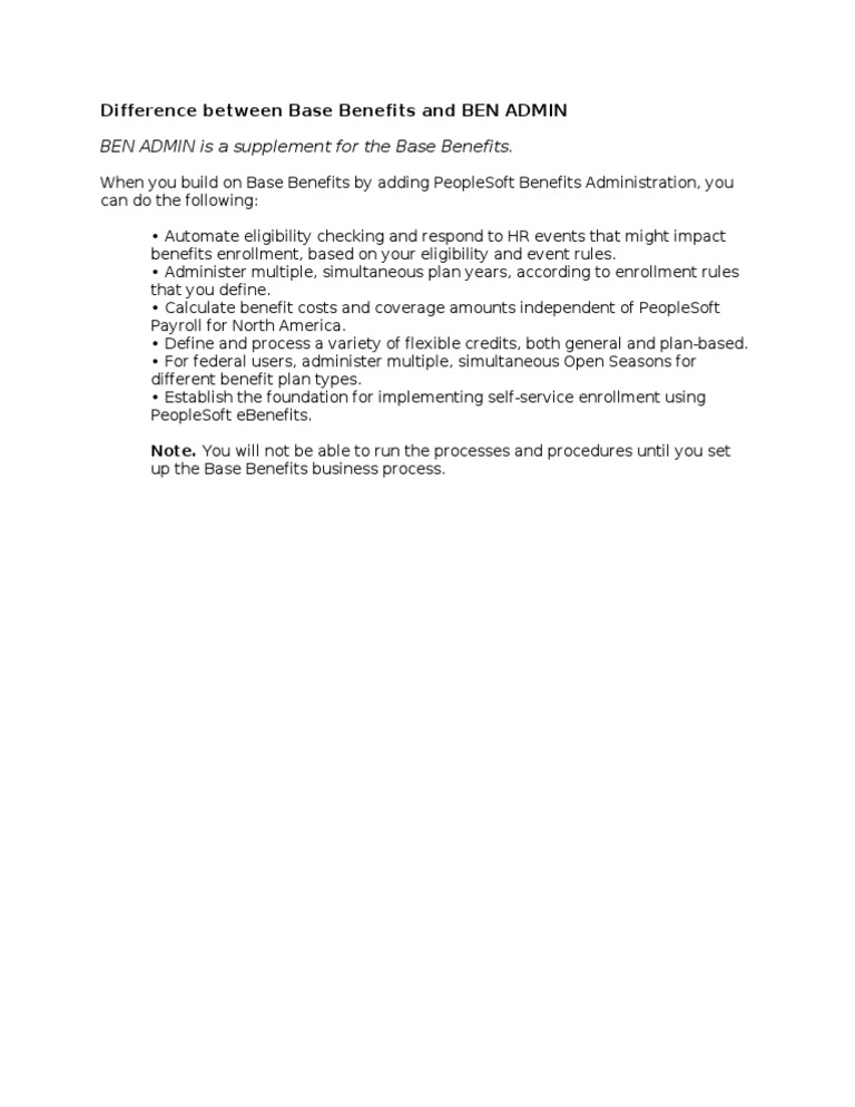 Difference Between Base Benefits and BEN ADMIN Peoplesoft | PDF