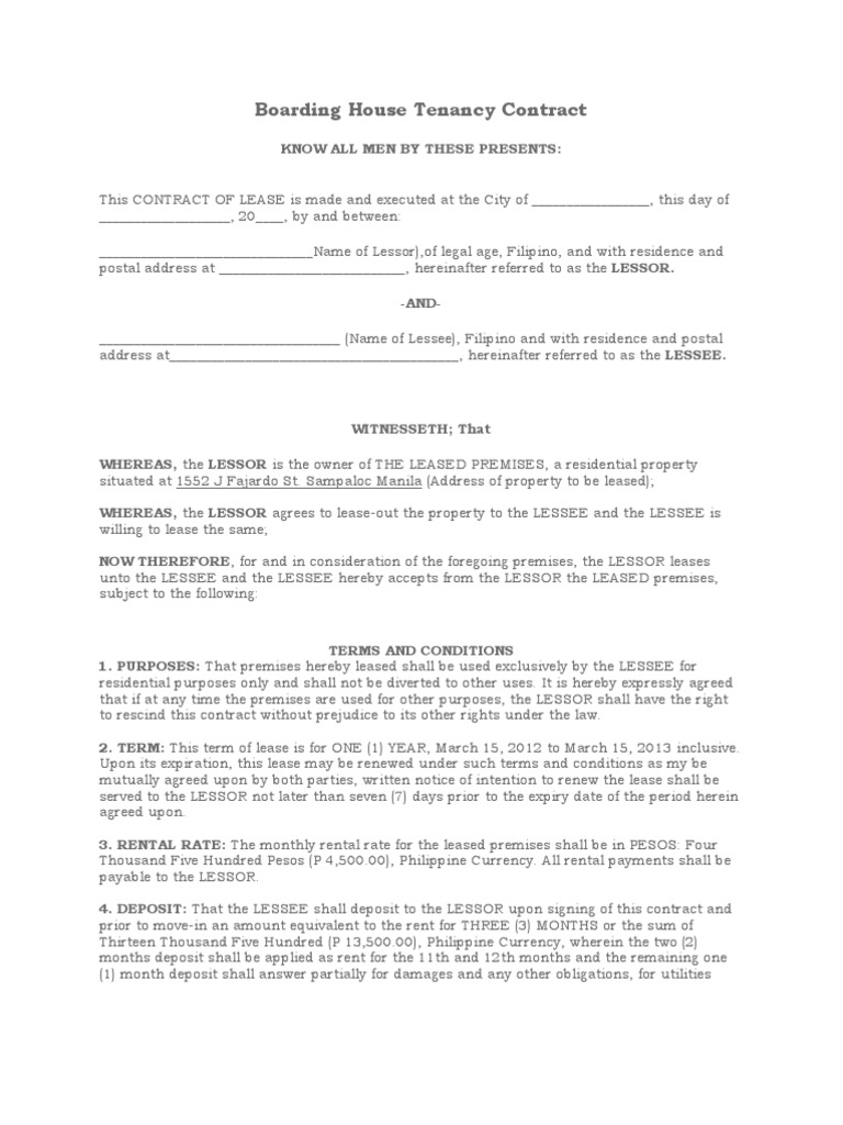 Boarder Agreement Template