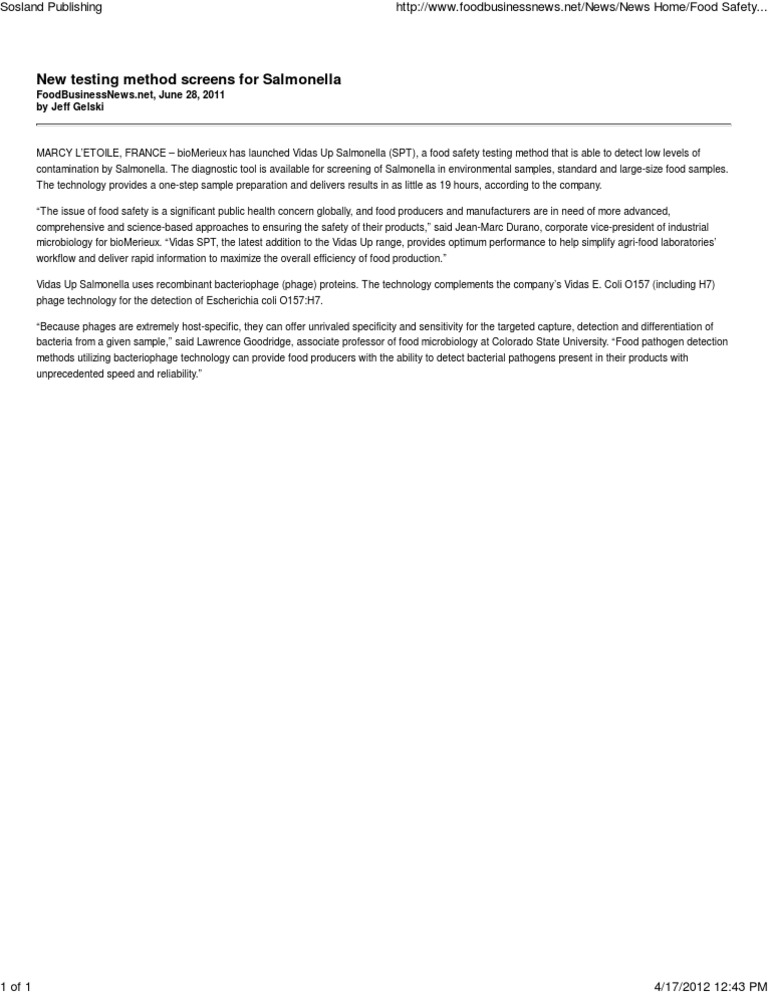 New Salmonella Testing Method Launched | PDF