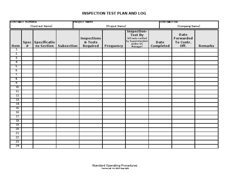 FirstTimeQuality Inspection Test Plan Form V2 | PDF